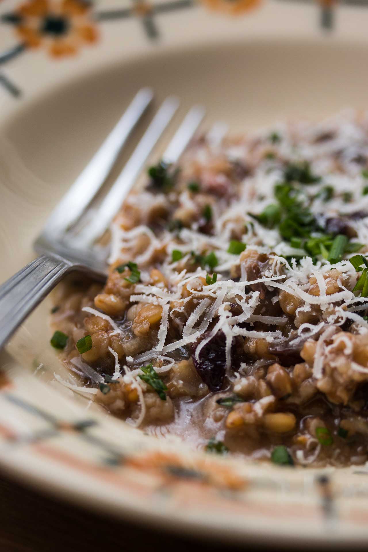 Farro Risotto (Farritto) with Radicchio, Mushrooms, and Bacon